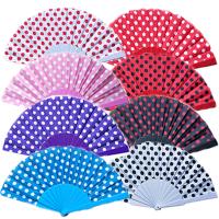 China Portable Custom Promotional Polka Dot Hand Fans Folding Plastic Ribs Hand Held Fan for sale