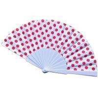 China Portable Custom Promotional Polka Dot Hand Fans Folding Plastic Ribs Hand Held Fan for sale