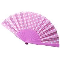 China Portable Custom Promotional Polka Dot Hand Fans Folding Plastic Ribs Hand Held Fan for sale