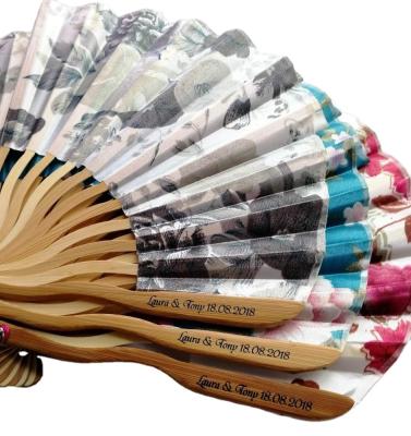 China I AM YOUR FANS 16 Colours Seashell S Shape Silk Hand Fan Bamboo Ribs Fabric Folding Hand Fan for Wedding Gift for sale