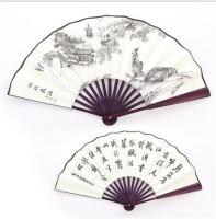China Sufficient Stock! Chinese Calligraphy Painting Silk Folding Bamboo Handle Hand Fan Abanicos De Madera Pintados a Mano for sale