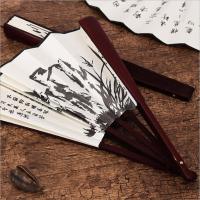 China Sufficient Stock! Chinese Calligraphy Painting Silk Folding Bamboo Handle Hand Fan Abanicos De Madera Pintados a Mano for sale