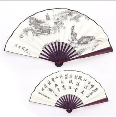 China Sufficient Stock! Chinese Calligraphy Painting Silk Folding Bamboo Handle Hand Fan Abanicos De Madera Pintados a Mano for sale