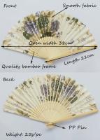 China Custom Personalized 21cm Japanese Satin Fabric Bamboo Gold Flower Hand Folding Fan for Promotion Gift for sale