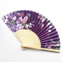 China Custom Personalized 21cm Japanese Satin Fabric Bamboo Gold Flower Hand Folding Fan for Promotion Gift for sale