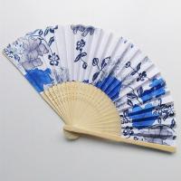 China Custom Personalized 21cm Japanese Satin Fabric Bamboo Gold Flower Hand Folding Fan for Promotion Gift for sale