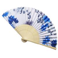 China [I AM YOUR FANS] Sufficient Stock! 21cm Chinese Style Bamboo Satin Fabric Folding Hand Fan for Weeding and Gift for sale