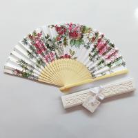 China [I AM YOUR FANS]Japanese White Satin Floral Design Fabric Bamboo Frame Wedding Souvenirs Hand Fan for sale