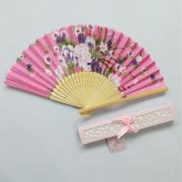 China [I AM YOUR FANS]Japanese White Satin Floral Design Fabric Bamboo Frame Wedding Souvenirs Hand Fan for sale