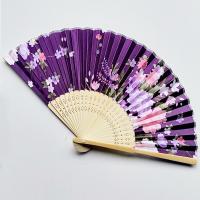 China [I AM YOUR FANS] Personalized Decoration Black Large Fabric Printed Foldable Bamboo Hand Fan for sale