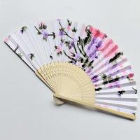 China [I AM YOUR FANS] Personalized Decoration Black Large Fabric Printed Foldable Bamboo Hand Fan for sale