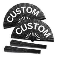 China [I AM YOUR FANS] Personalized Decoration Black Large Fabric Printed Foldable Bamboo Hand Fan for sale