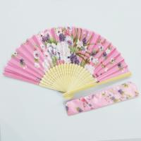 China 21cm Japanese Bamboo Satin Fabric Fans With Gift Pouch Wedding Favor Custom Printed Folding Fan for sale