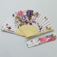 China 21cm Japanese Bamboo Satin Fabric Fans With Gift Pouch Wedding Favor Custom Printed Folding Fan for sale