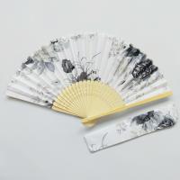 China 21cm Japanese Bamboo Satin Fabric Fans With Gift Pouch Wedding Favor Custom Printed Folding Fan for sale