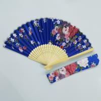 China 21cm Japanese Bamboo Satin Fabric Fans With Gift Pouch Wedding Favor Custom Printed Folding Fan for sale