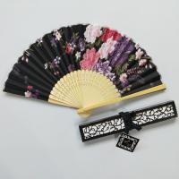 China Abanicos De Mano Blue Floral Fabric Customized Hand Fans Wedding Favors Foldable Hand Fans for Guests for sale