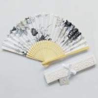 China Abanicos De Mano Blue Floral Fabric Customized Hand Fans Wedding Favors Foldable Hand Fans for Guests for sale