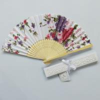 China Abanicos De Mano Blue Floral Fabric Customized Hand Fans Wedding Favors Foldable Hand Fans for Guests for sale