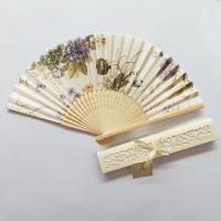 China Abanicos De Mano Blue Floral Fabric Customized Hand Fans Wedding Favors Foldable Hand Fans for Guests for sale