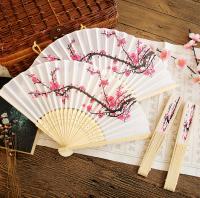 China Abanico De Madera De Mano Red Floral Fabric Customized Hand Fans Wedding Favors Foldable Hand Fans for sale