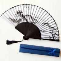 China [I AM YOUR FANS]Recuerdos De Boda Quality Silk Bamboo Hand Fan and Dark Paper Box Personalised Hand Fan for Gifts for sale