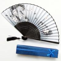 China [I AM YOUR FANS]Recuerdos De Boda Quality Silk Bamboo Hand Fan and Dark Paper Box Personalised Hand Fan for Gifts for sale