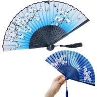 China 21cm Japanese Style Portable Silk Folding Hand Fan Bamboo Fans for Wedding for sale