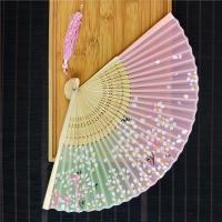 China 21cm Japanese Style Portable Silk Folding Hand Fan Bamboo Fans for Wedding for sale