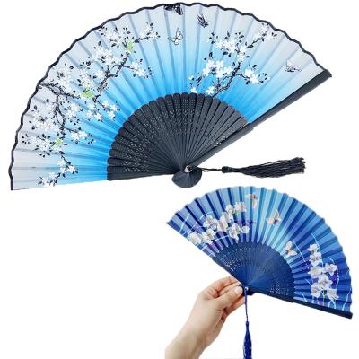 China 21cm Japanese Style Portable Silk Folding Hand Fan Bamboo Fans for Wedding for sale