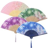 China Custom Printed Silk Hand Fans Folding Bamboo Hand Fan for Weddings Favor for sale