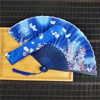 China [I AM YOUR FANS] Hot Selling Folk Craft Japanese Bamboo Folding Fan Sakura&butterfly Silk Hand Fans With Pouch for Wedding for sale