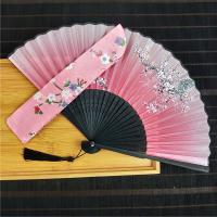 China [I AM YOUR FANS] Hot Selling Folk Craft Japanese Bamboo Folding Fan Sakura&butterfly Silk Hand Fans With Pouch for Wedding for sale
