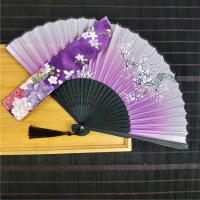 China [I AM YOUR FANS] Hot Selling Folk Craft Japanese Bamboo Folding Fan Sakura&butterfly Silk Hand Fans With Pouch for Wedding for sale