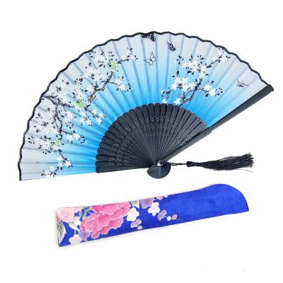China [I AM YOUR FANS] Hot Selling Folk Craft Japanese Bamboo Folding Fan Sakura&butterfly Silk Hand Fans With Pouch for Wedding for sale