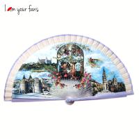 China Europe Style Hand Painted Spanish Wood Folding Hand Fan Can Print Groom and Bride Name and Wedding Date for sale