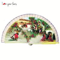 China Europe Style Hand Painted Spanish Wood Folding Hand Fan Can Print Groom and Bride Name and Wedding Date for sale