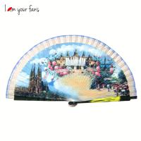 China Europe Style Hand Painted Spanish Wood Folding Hand Fan Can Print Groom and Bride Name and Wedding Date for sale