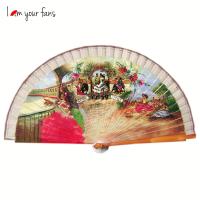 China Europe Style Hand Painted Spanish Wood Folding Hand Fan Can Print Groom and Bride Name and Wedding Date for sale