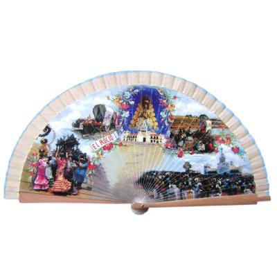 China Europe Style Hand Painted Spanish Wood Folding Hand Fan Can Print Groom and Bride Name and Wedding Date for sale