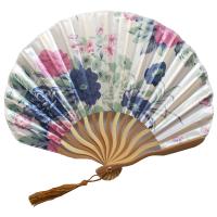 China New Arrival Factory Price Seashell Flower Bamboo Hand Held Fabric Fan Bamboo Wood Fans for sale