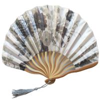 China New Arrival Factory Price Seashell Flower Bamboo Hand Held Fabric Fan Bamboo Wood Fans for sale
