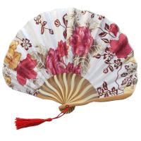 China Hot Selling Seashell Flower Hand Fan Foldable Wedding Fabric Bamboo Fan for sale