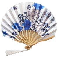 China Hot Selling Seashell Flower Hand Fan Foldable Wedding Fabric Bamboo Fan for sale