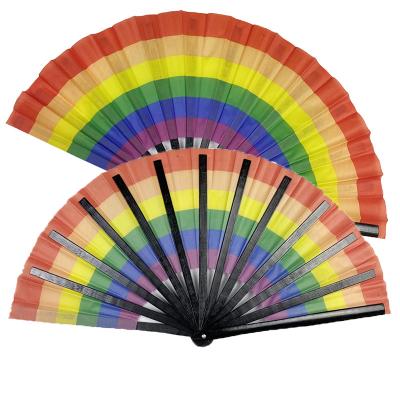 China Wholesale Pride Festival Party Fans Bamboo Fan Fabric Rainbow Hand Fans for sale