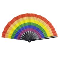 China Wholesale Pride Festival Party Fans Bamboo Fan Fabric Rainbow Hand Fans for sale