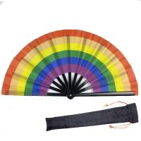 China Wholesale Pride Festival Party Fans Bamboo Fan Fabric Rainbow Hand Fans for sale