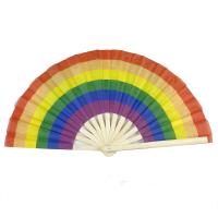 China Wholesale Pride Festival Party Fans Bamboo Fan Fabric Rainbow Hand Fans for sale
