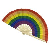 China Wholesale Pride Festival Party Fans Bamboo Fan Fabric Rainbow Hand Fans for sale