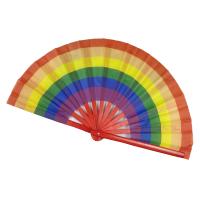 China Wholesale Pride Festival Party Fans Bamboo Fan Fabric Rainbow Hand Fans for sale